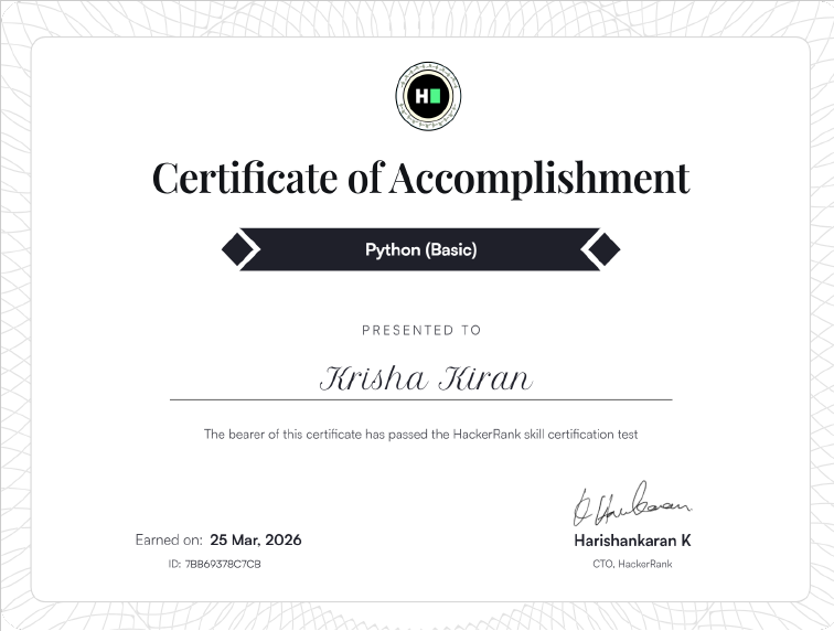 Certificates | Sai Krisha K